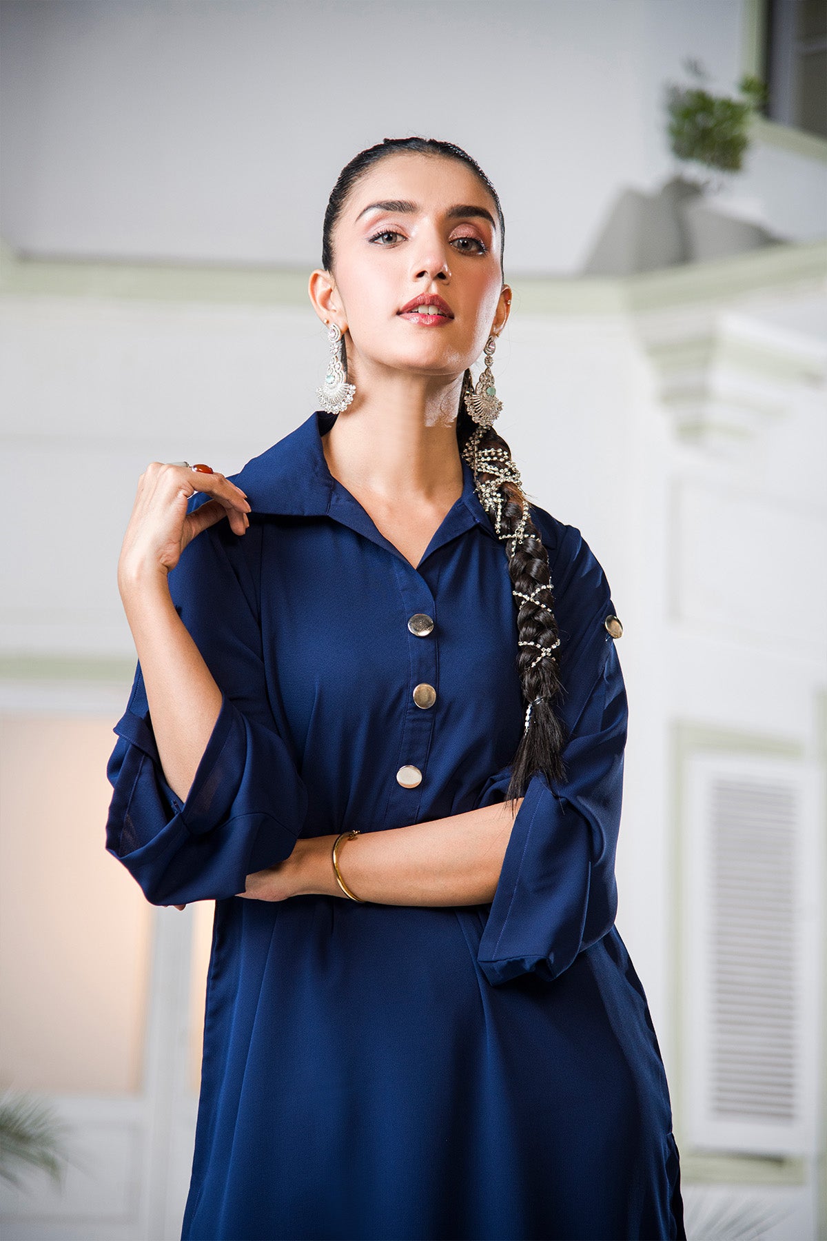 Navy Blue Collar Dress– Be Yourself
