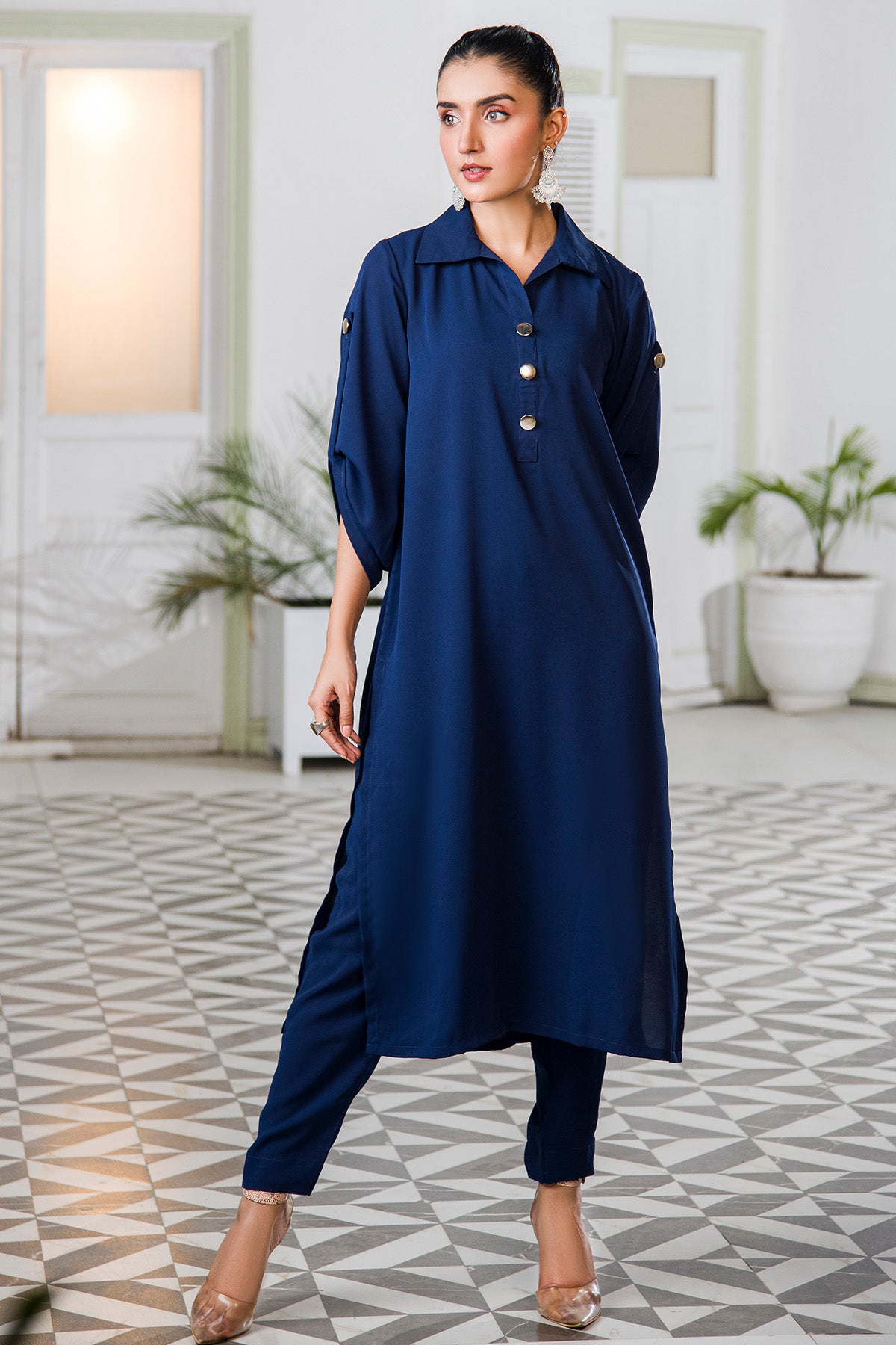 Navy Blue Collar Dress– Be Yourself